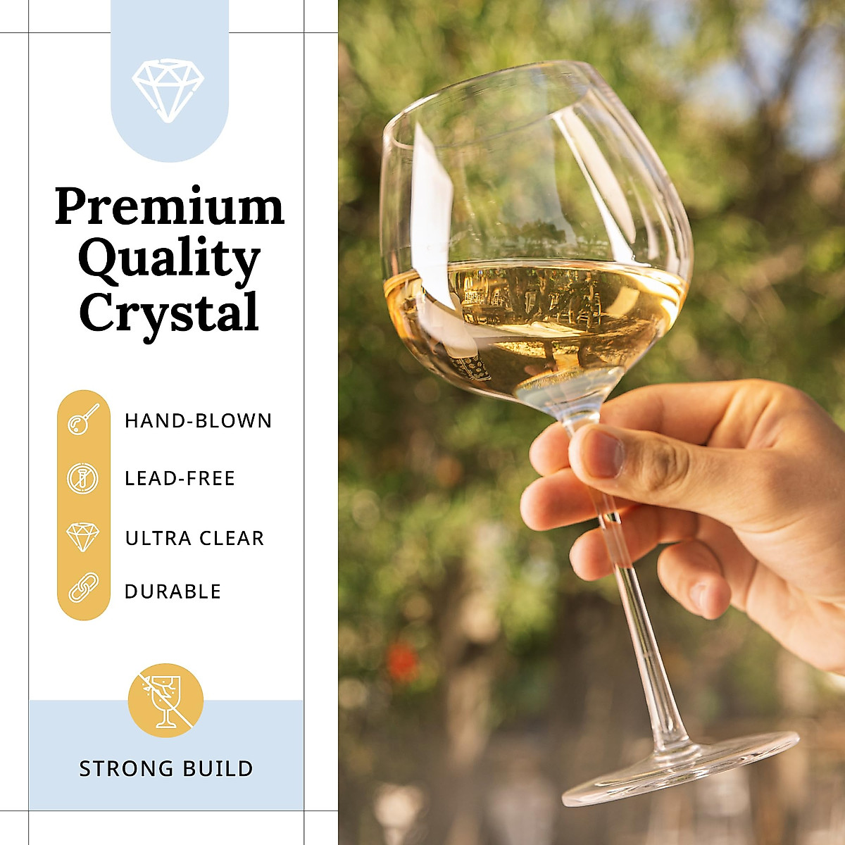 Wine Glasses Set of 4 – 22oz Elegant Wine Glass Gift Set – Modern Long Stem Crystal Wine Glasses for White & Red Wine – Hand Blown Lead-Free White Wine Glass Set for Restaurant & Home Bar Use