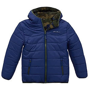 Eddie Bauer Boys' Reversible Jacket - Deer Harbor Waterproof Lightweight Puffer Coat with Faux Shearling Lining (5-20), Size 18-20, Navy
