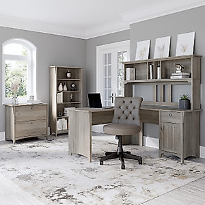 Bush Furniture Salinas Hutch, Desk Attachment with Shelf Storage for Home Office, 60W, Driftwood Gray