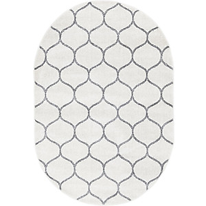 Unique Loom Trellis Frieze Collection Area Rug - Rounded (4' x 6' Oval, Ivory/ Gray)