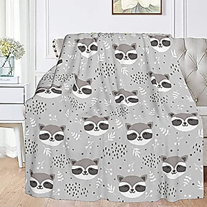 FeHuew Cute Raccoon Doodle Gray Flannel Fleece Throw Blanket 50x60 inch Living Room/Bedroom/Sofa Couch Warm Soft Bed Blanket for Kids Adults
