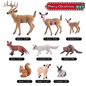 TUPARKA 10 Pcs Forest Animals Figures, Miniature Woodland Creatures Figurines Squirrel, Rabbit, Fox, Sheep, Beaver, Deer Figurines Woodland Cake Topper for Birthday Party, Baby Shower, Christmas Party