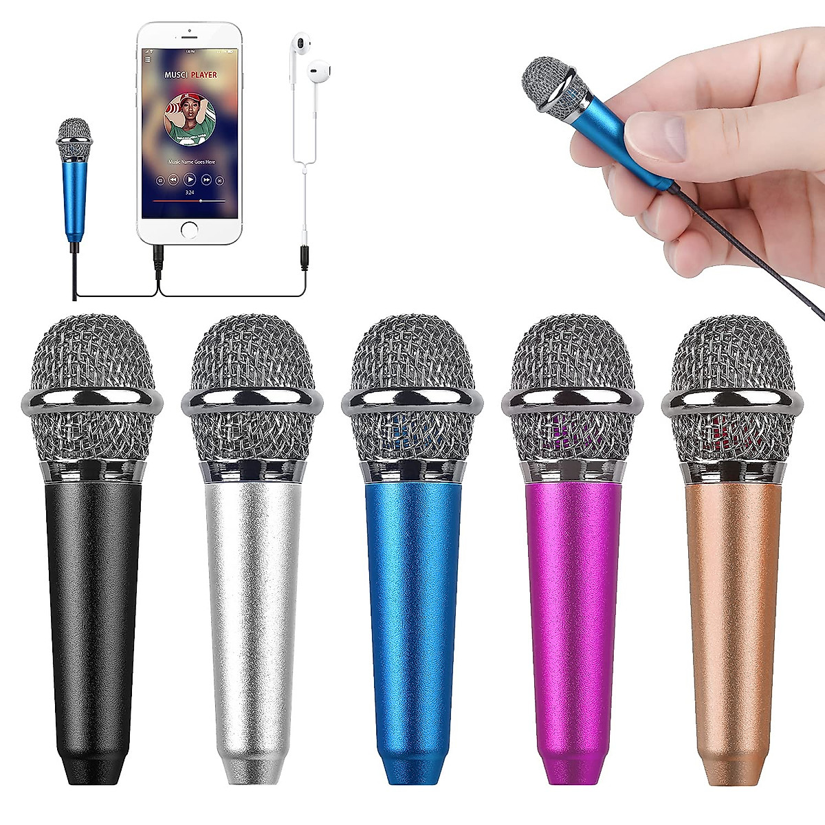 Uniwit Mini Portable Vocal/Instrument Microphone for Voice Video Recording Singing,Vlogging, Podcasting,Tiny Microphone for iPhone Android Phone Computer Latop Notebook Tablet iPad(Blue)