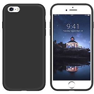 GUAGUA iPhone 6s Case iPhone 6 Case Liquid Silicone Soft Gel Rubber Slim Thin Light Microfiber Lining Cushion Texture Cover Shockproof Full Body Protection Phone Cases for iPhone 6/6S Black