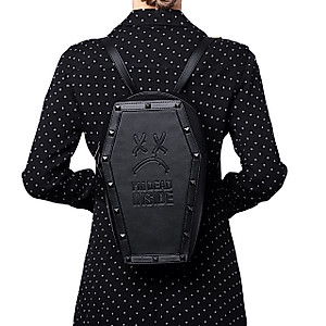 Moody Monday ‘I’m Dead Inside’ Studded Coffin Backpack - Embossed Premium Vegan Leather Black Book Bag - Adjustable Straps with Zip Closure - Goth & Gothic Accessories - Grunge Emo Punk Rock Clothing