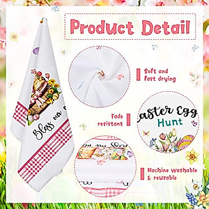 4 Pack Easter Kitchen Towels Easter Hand Towels Decorative Bunny Eggs Rabbit Towels Easter Dish Towels for Cooking Baking Drying Washing Dishes