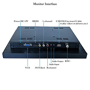iChawk 12.1'' inch Monitor 800x600 4:3 AV BNC HDMI-in Built-in Speaker Remote Control LCD Screen for Industrial Equipment, PC Display with USB Interface Small Video Player Pluggable U-Disk W121MN-591