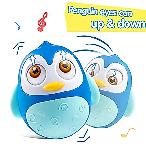 UNIH Roly Poly Baby Toys 6 to 12 Months, Tummy Time Wobbler Toys, Penguin Tumbler Wobbler Toys for Infant Boy Girl Gifts (Blue)