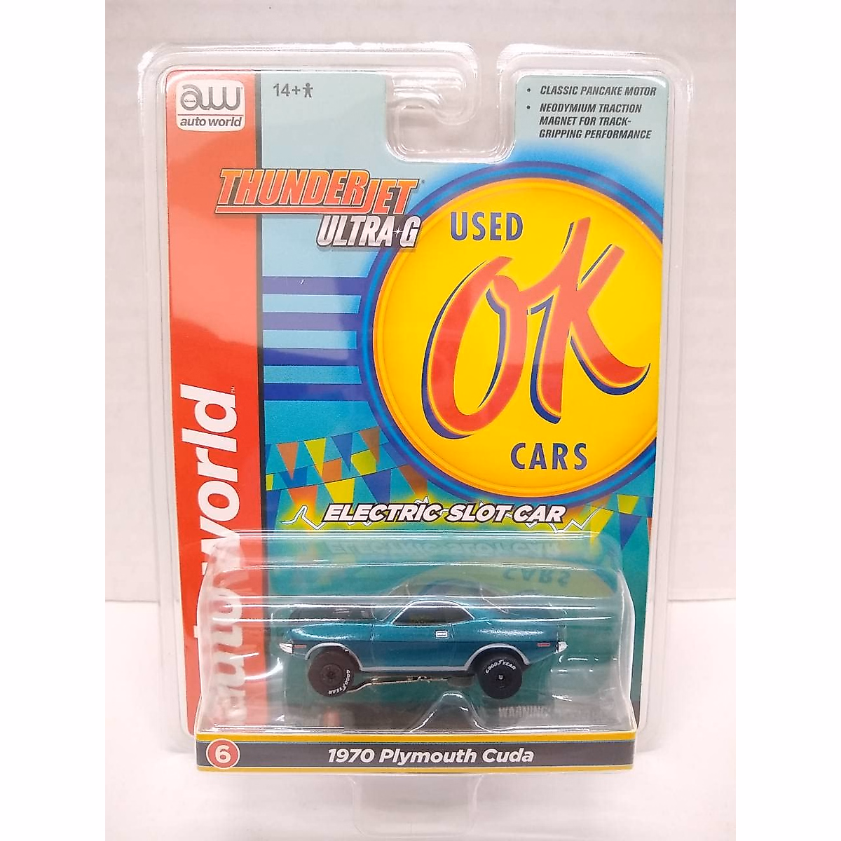 Auto World SC377-6B OK Used Cars 1970 Cuda HO Scale Electric Slot Car - Teal