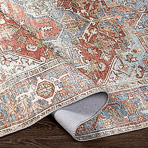 Mark&Day Washable Area Rugs, 8x10 Oak Forest Traditional Burnt Orange Area Rug, Orange/Beige Carpet for Living Room, Bedroom or Kitchen (7'6" x 9'6", Machine Washable)