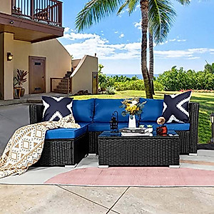5 Piece Patio Furniture Set,Patio Conversation Sets,Wicker Patio Furniture Sets,PE Rattan Outdoor Furniture,Outdoor Sectional Sofa Set,Backyard Deck Furniture Sets