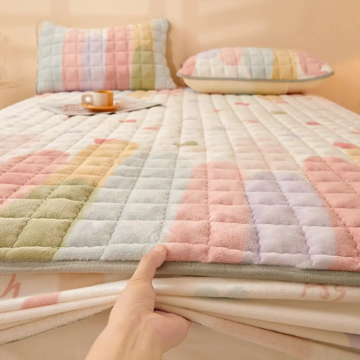OBONG Twin Fitted Sheet Only Soft Warmth Milk Velvet Bedding Sheets Full Colorfast Mattress Pad with Up to 25cm Deep Pocket All Around Elastic Wrinkle Fade (Color : #02, Size : Twin-90 * 200cm)