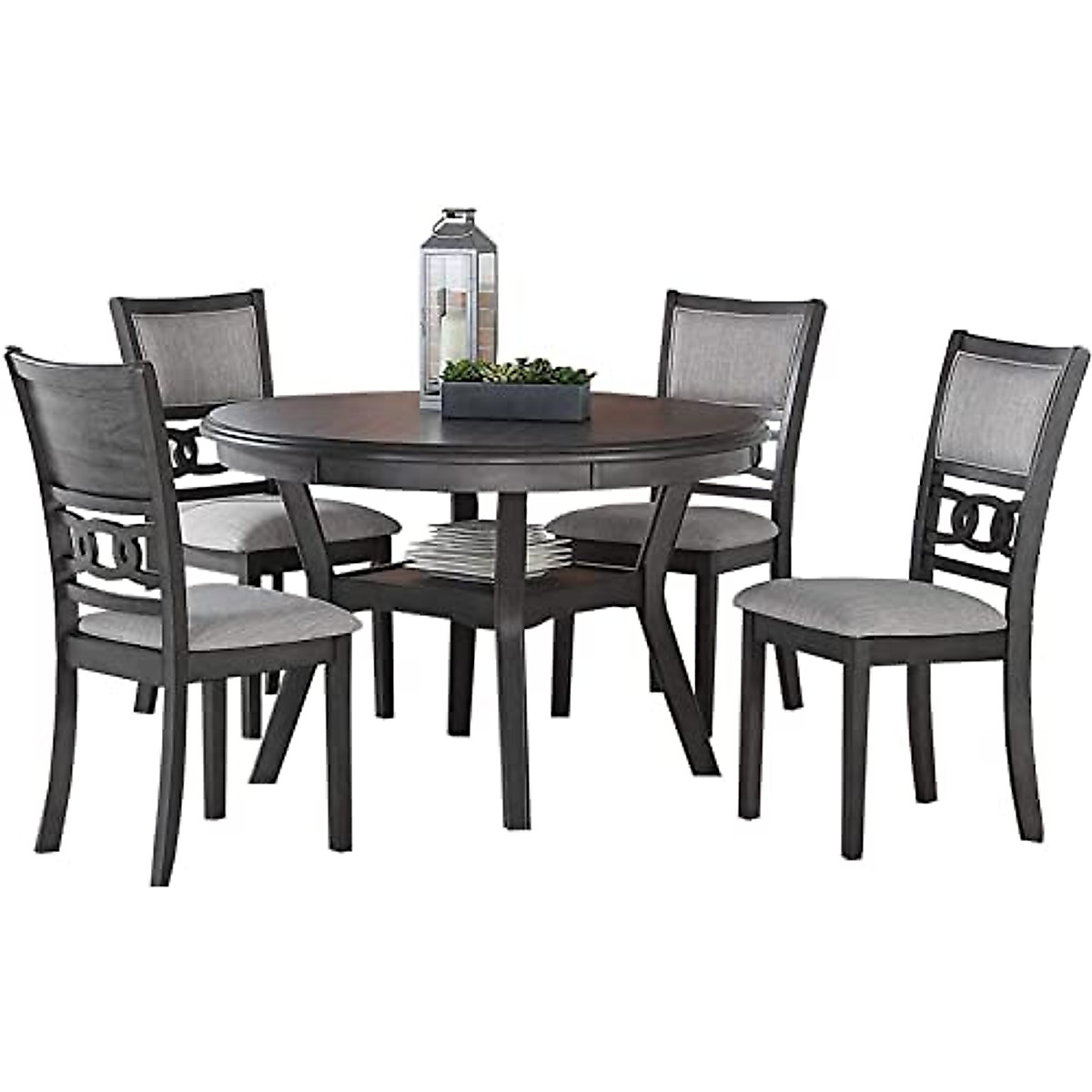 New Classic Furniture Gia 5-Piece Round Dining Set with 1 Dining Table and 4 Chairs, 47-Inch, Gray