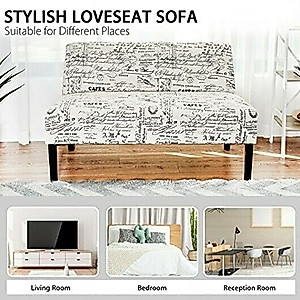 MAXCBD Love Seats 2-Seater Furniture Sofa Couch Armless Loveseat Sofa Fabric Settee Bench Bed Chair Wooden Leg Living Room for Living Room