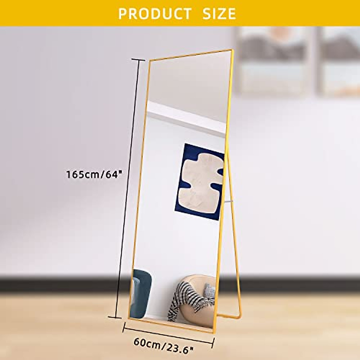 Z ZemXHhui Full Length Mirror, Wall-Mounted Full Body Mirror with Aluminum Alloy Thin Frame, Decorative Mirror for Bedroom Living Room Bathroom, 65"x23.6", Gold