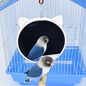 POPETPOP Parakeet Mirror 2 Pcs Bird Mirror Cockatiel Mirror Hanging Interactive Parrot Toy Bird Cage Mirror for Parakeet Cockatiel Conure Lovebirds Finch Pink Bird Mirror