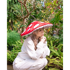 Dreamstall Mushroom Hat Costume Cosplay Accessory Party Hat Cap, Oversized with Wired Brim (Red)