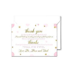 Paper Clever Party 25 Pink and Gold Baby Thank You Cards Pack – Cute Baby Shower Notes with Envelopes, Prefilled Message, Customizable Blank Stationery, Princess Theme, New Parents Gift Ideas