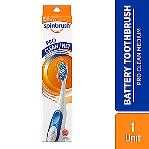 Spinbrush PRO CLEAN Battery Powered Toothbrush, Medium Bristles, 1 Count, Gold or Blue Color May Vary