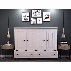 RoomAndLoft Windsor Queen Solid Wood Mobile Murphy Bed with Mattress in White