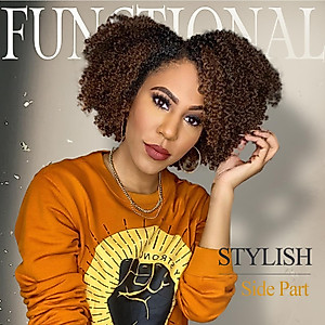 Hanne Fashion Short Kinky Curly Wigs Ombre Brown Side Part Wig Afro Curly Wig Twist Out Wigs Heat Resistant Fiber Synthetic Full Wigs for Black Women (1B 30#)