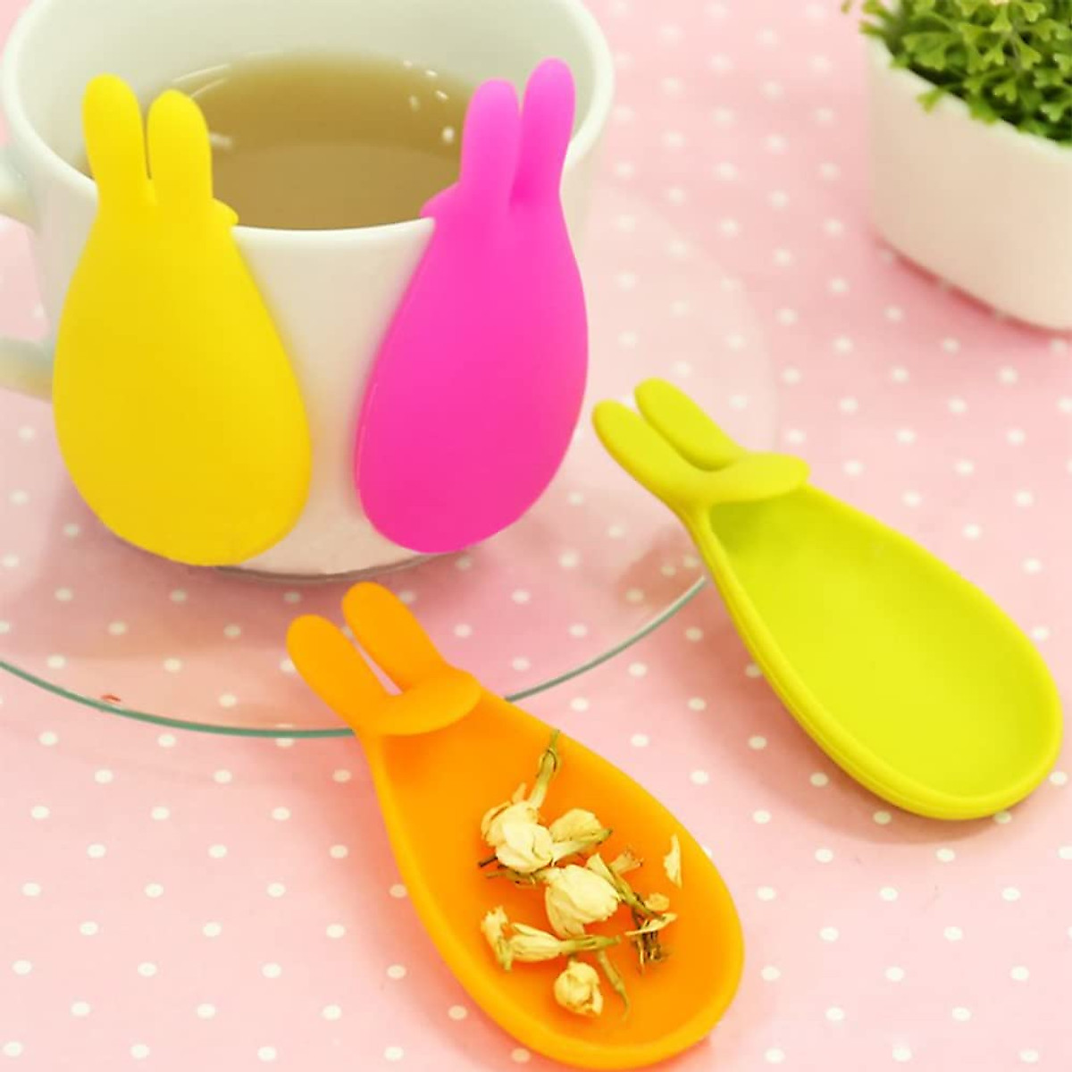 5Pcs Cute Rabbit Shape Silicone Tea Bag Holder Tea Accessories for Cup Mug Candy Colors Gift