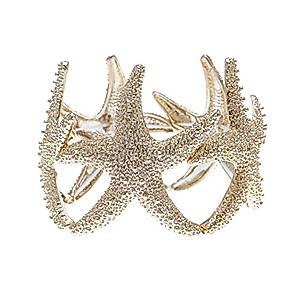 Alilang Womens Shiny Textured Starfish Stretch Bangle Cuff Statement Bracelet, Gold