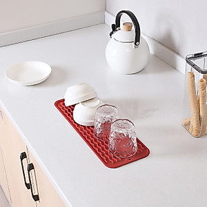 MicoYang Silicone Dish Drying Mat for Multiple Usage,Easy clean,Eco-friendly,Heat-resistant Silicone Mat for Kitchen Counter,Sink,Bar,Bottle,or Cup Red M 17 inches x 6 inches