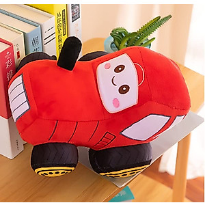 XIZHI Car Plush Toy Soft Stuffed Car Plush Pillow Toy CuteTractor Cartoon Throw Pillow Plushie Gifts for Kids Birthday Christmas Party (Tractor Red)
