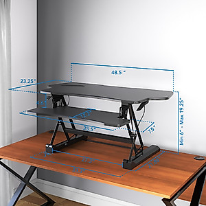 Mount-It! Height Adjustable Standing Desk Converter | 48” Wide Tabletop Sit Stand Desk Riser with Gas Spring | Stand Up Computer Workstation Fits Dual Monitors | Black | MI-7925