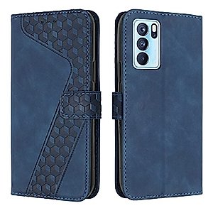 GUNKY Cell Phone Flip Case Cover Wallet Case for Oppo Reno 6 Pro 5G, Vintage PU Leather Phone Case Magnetic Flip Folio Leather Case Credit Card Holder Kickstand Shockproof Case (Color : Blue)