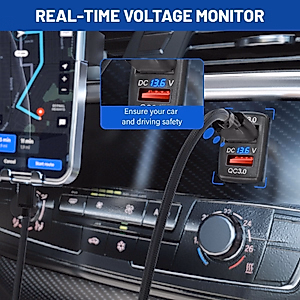 Anina Dual QC USB 3.0 Charger Port for Toyota, 12V/24V 18W Quick Charge Socket Adapter with Digital Voltmeter Blue LED Light, Multi-Port USB Square Car Outlet Plug for Tacoma FJ Cruiser Highlander
