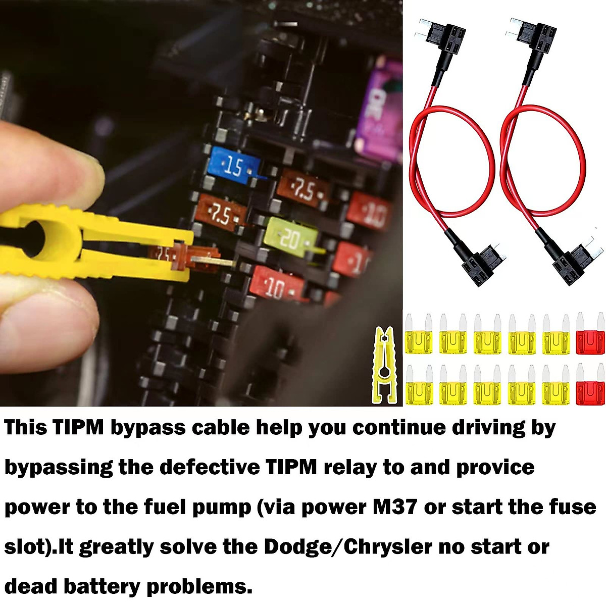 Fuse Adapter Fuse Holder TIPM Bypass Cable for 2007-2016 Dodge Ram/Chrysler VW 14AWG WIRE/ 20AMPS