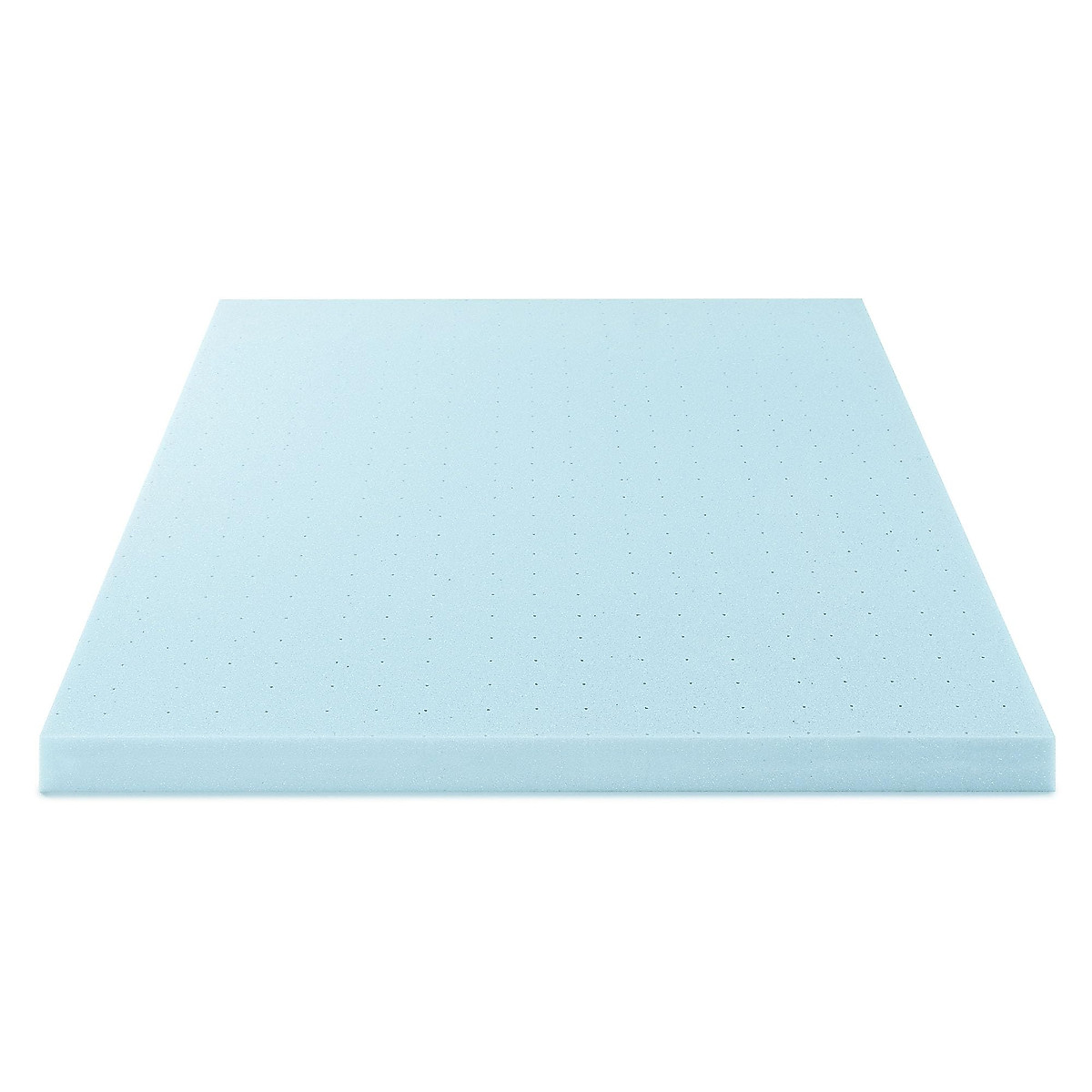 Best Price Mattress 4 Inch Ventilated Memory Foam Mattress Topper, Cooling Gel Infusion, CertiPUR-US Certified, Short Queen Light Blue