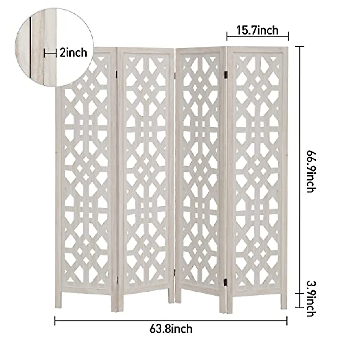 White Room Divider 4 Panel Cutout Room Divider and Folding Privacy Screens 5.6ft Temporary Wall Dividers Room Separator Free Standing Room Dividers for Home Office Restaurant Bedroom