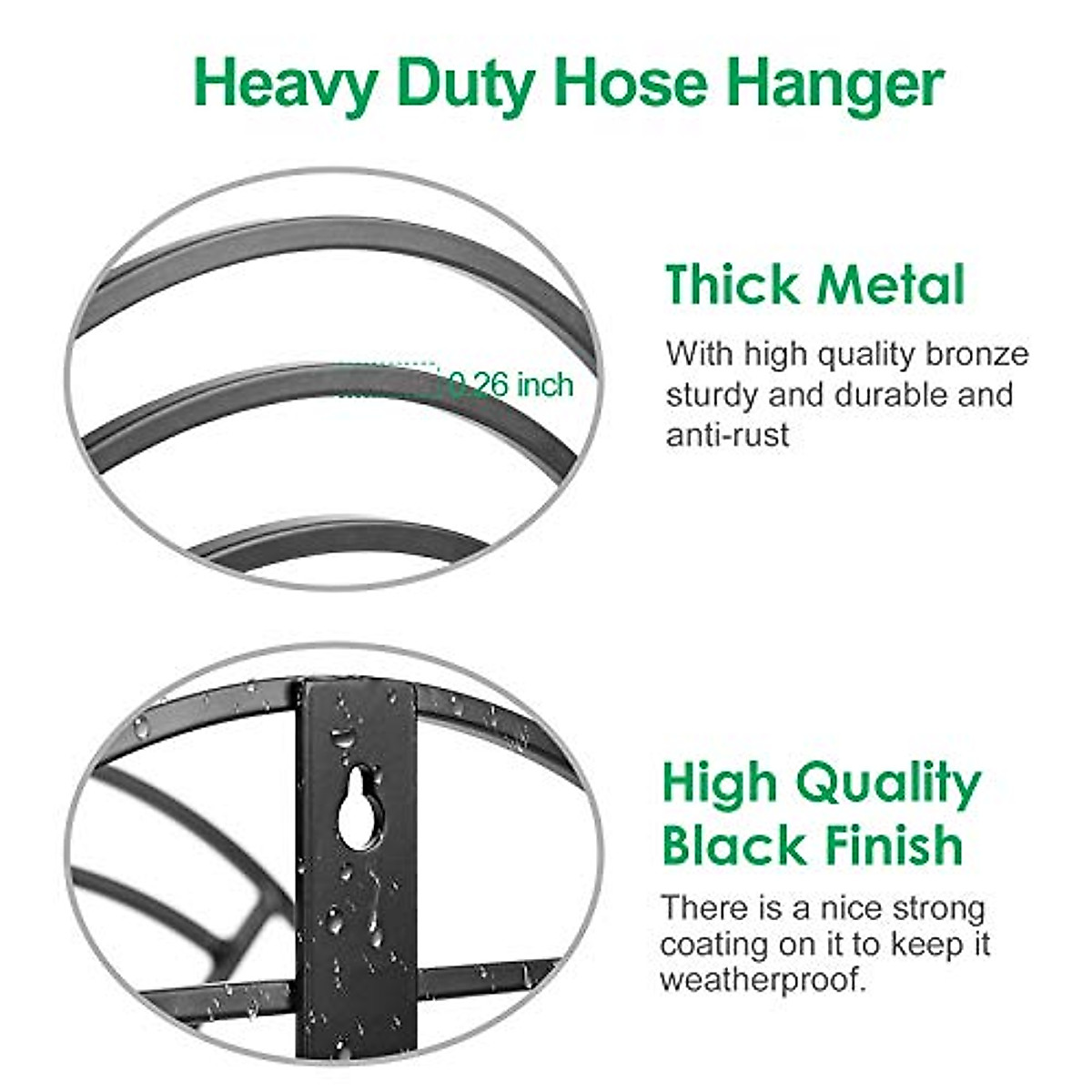 TomCare Garden Hose Holder Heavy Duty Water Hose Holder Wall Mount Hose Hanger Decorative Durable Garden Hose Storage Hose Reel Solid Metal Hose Stand Sturdy Hose Holders for Outside Yard, Black