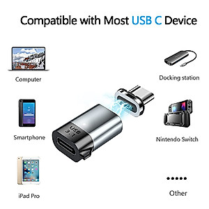 aucon USB C Magnetic Adapter 24 pin Straight 2 Pack PD 100W Fast Charging 10Gbs Data Transfer USB3.1