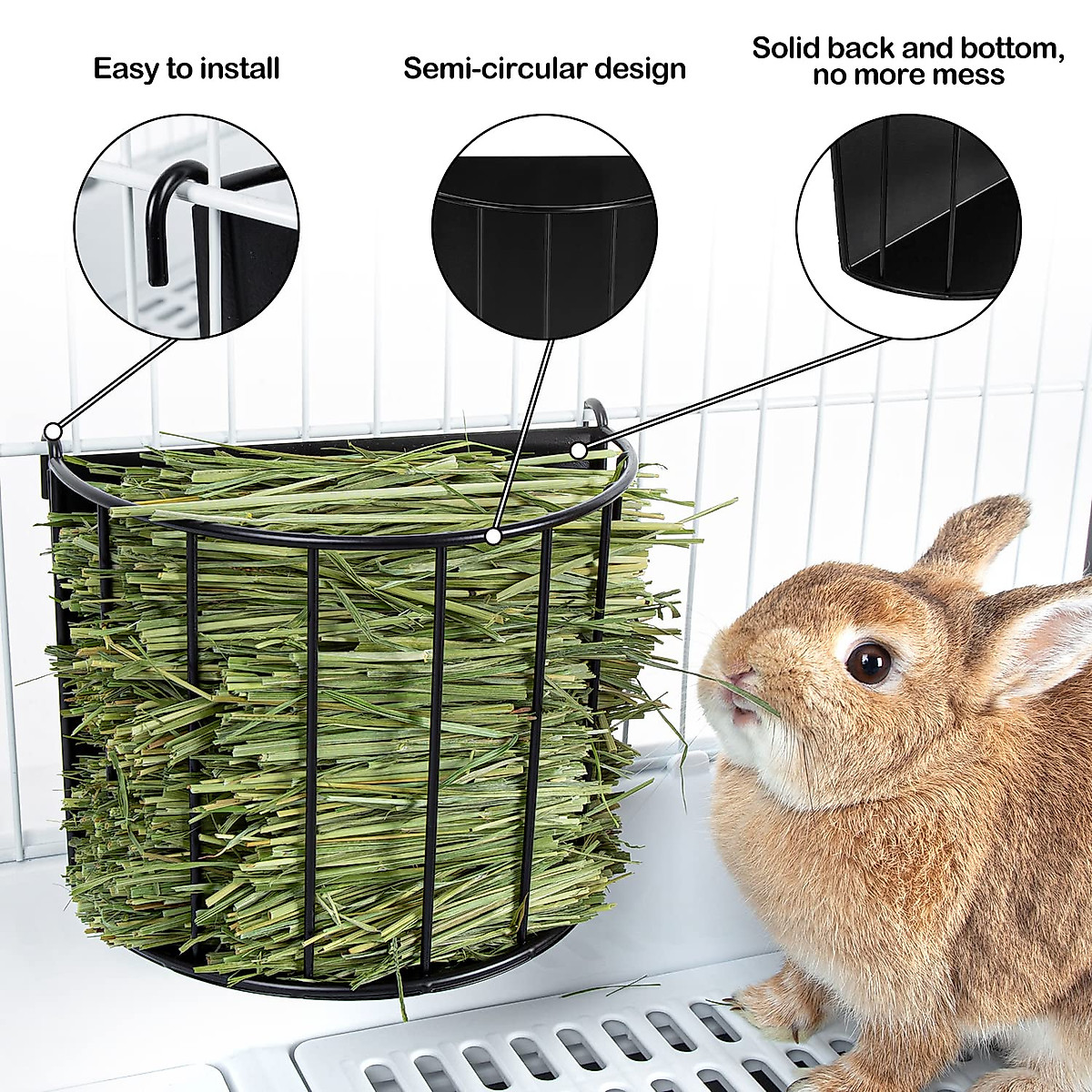 Oiibo Rabbit Hay Feeder, Less Wasted Guinea Pig Hay Feeder Bunny Hay Feeders with Heavy Duty Metal Frame Hay Holder Rack for Guinea Pigs, Rabbit, Chinchilla, Bunny