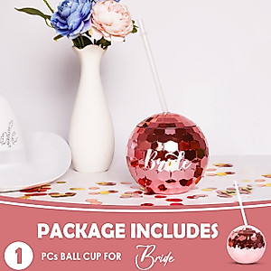 Team Bride Bachelorette Party Cups | Bride Tribe Pink Disco Ball Cups With Straws | Pack of 1- Bridesmaid Cups for Bridal Party | Bridesmaids Proposal Gifts | Bridal Shower Pink Disco Ball Cup