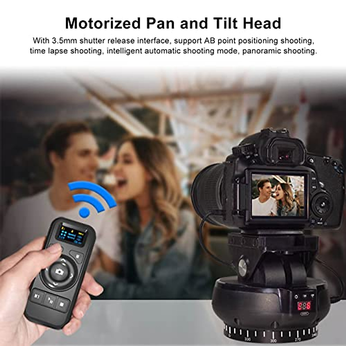 Motorized Pan Tilt Head, 360° Rotation Motorized Panoramic Head, Wireless Remote Control Pan Tilt Professional Multifunctional Motorized Panoramic Head, for Mobile Phone Camera, Max.1Kg Load