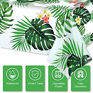 Luau Party Plastic Tablecloths Hawaiian Luau Table Cover Palm Leaves Table Cloth Birthday Bridal Shower Birthday Party Summer Pool Tropical Party Decorations, 54 x 108 Inches(3 Pieces)