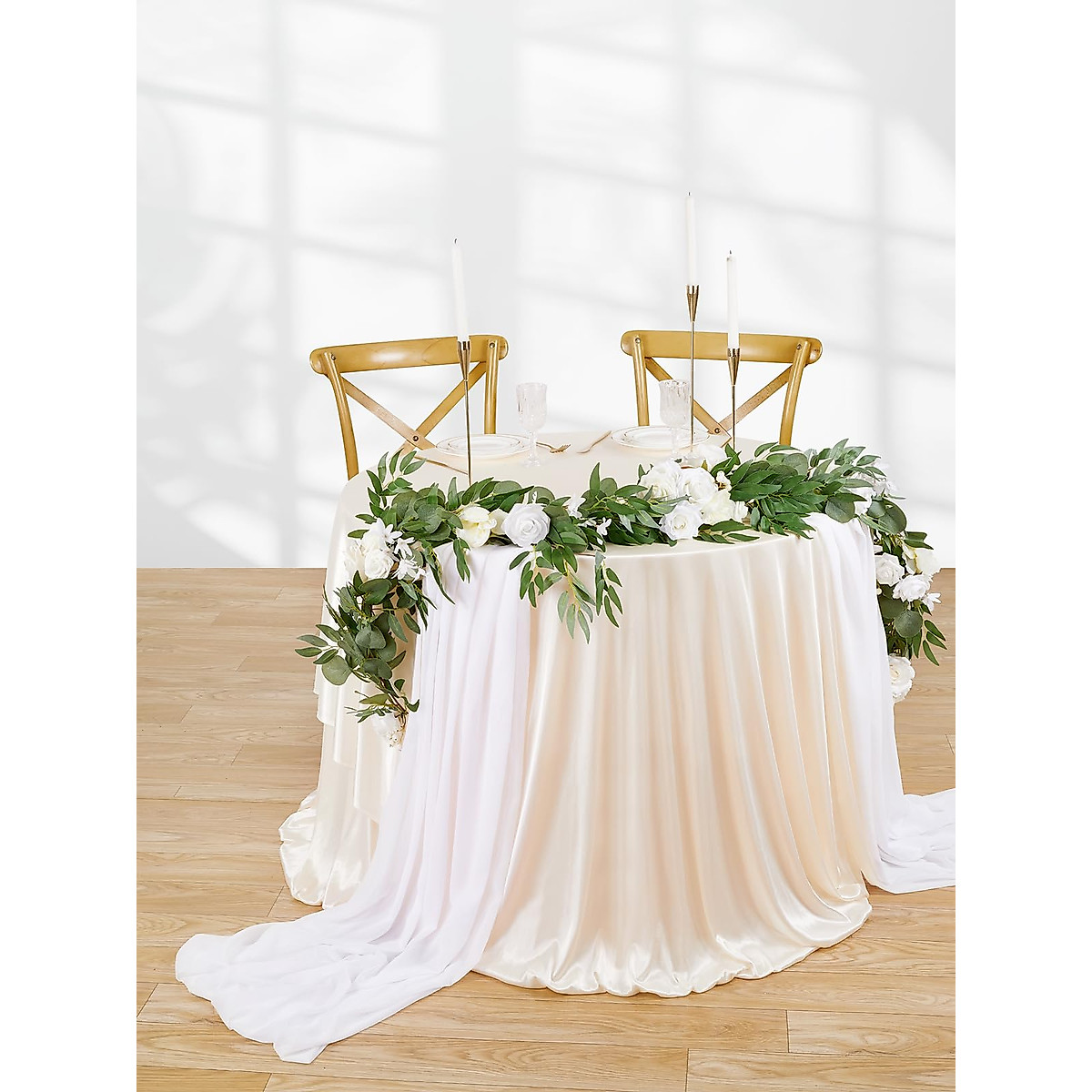 White Chiffon Fabric by The Yard 5 Yards 58" Wide Sheer Backdrop Panels Wedding Runner Rustic Bridal Baby Shower Tablecloth Decorations