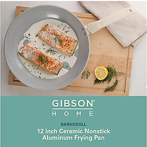 Gibson Home Barnsdall Large 12 Inch Aluminum Fry Pan Cookware Non-Toxic Premium Ceramic Non Stick Frying Pan, Kitchen Egg Pan, Omelet Pan, Always Pan, Pots and Pans, Linen White, Induction Safe