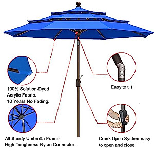 EliteShade USA 10-Year-Non-Fading Sunumbrella 9Ft 3 Tiers Market Umbrella Patio Umbrella Outdoor Table Umbrella with Ventilation,Royal Blue