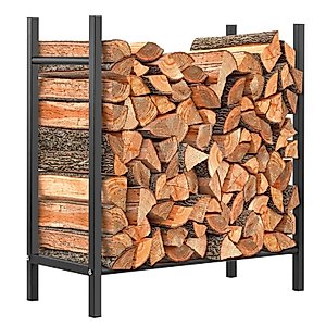 CADUKE 2ft Firewood Rack Outdoor Fire Wood Holder Indoors Fireplace Log Holder for Firewood Storage Wood Stackers for Outside, Black