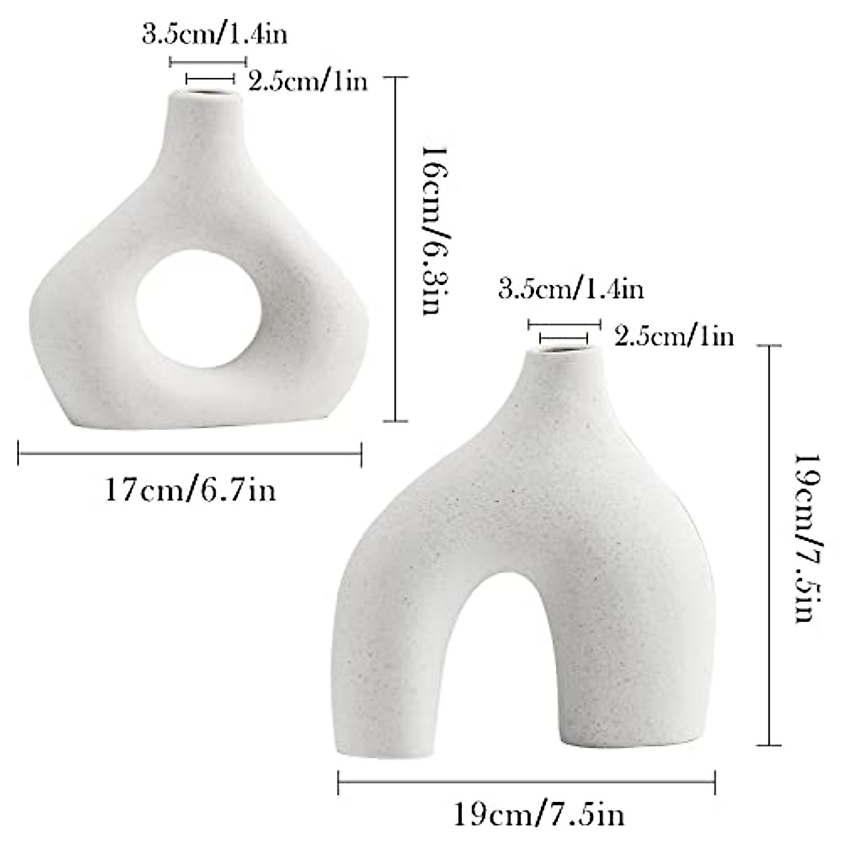 White Ceramic Vase Set of 2 for Modern Home Decor, Round Matte Donut Vases for Pampas Grass, Neutral Boho Nordic Minimalism Style Flower Vases for Living Room Wedding Dinner Table Party Office Bedroom