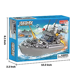 Army Toys Battleship Building Blocks Coast Guard Warship with Solid Hull and Deck Building Set Fun Preschool Educational toys for Boys and Girls 6-12 193 Pcs