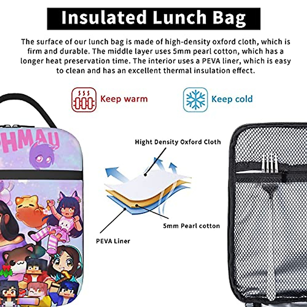 MULINSEN Lunch Box For Kids And Adult,Reusable Insulated Lunch Bags For Office Work Hiking Outdoor Picnic Beach,Multi,One Size