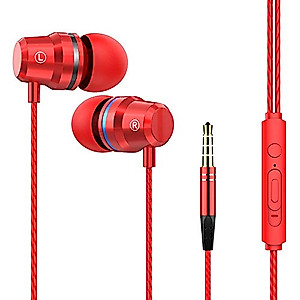 Gilroy Wired Headphones Earphones with Microphone and Volume Control Stereo Heavy Bass Sport in Ear Earbuds for Smart Phone Tablet Laptop Red