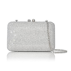 Sparkling Rhinestone Evening Bag Full Crystal Clutch Bag for Women Chic Formal Party Wedding Bridal Promp (Silver)
